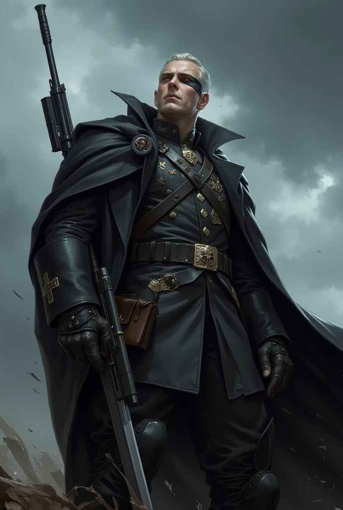 A towering Field Marshal General Zachlan Irons, viewed from a low angle ...