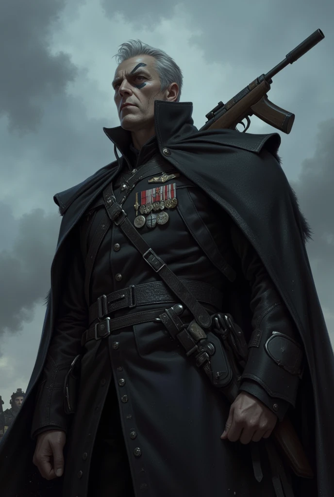 A towering Field Marshal General Zachlan Irons, viewed from a low angle ...