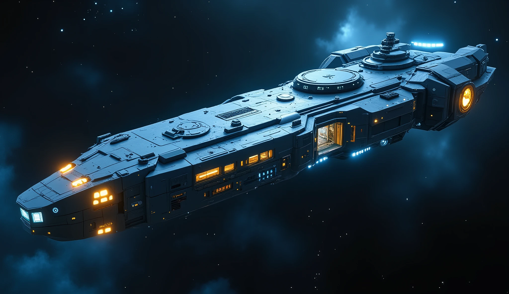 Spaceship in the sky with a bright light coming from the front - SeaArt AI