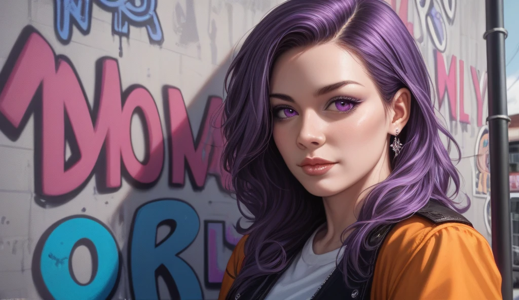 Favela background with purple graffiti, Designed as an anime - SeaArt AI