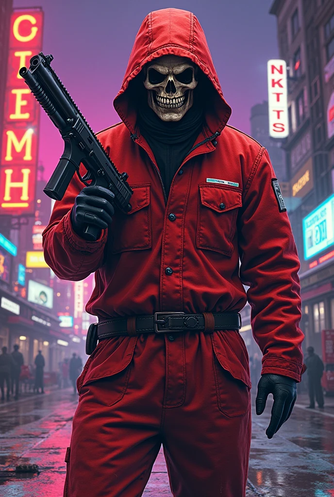 Hitman in red coveralls with skull mask and shotgun cut-out in hand GTA ...