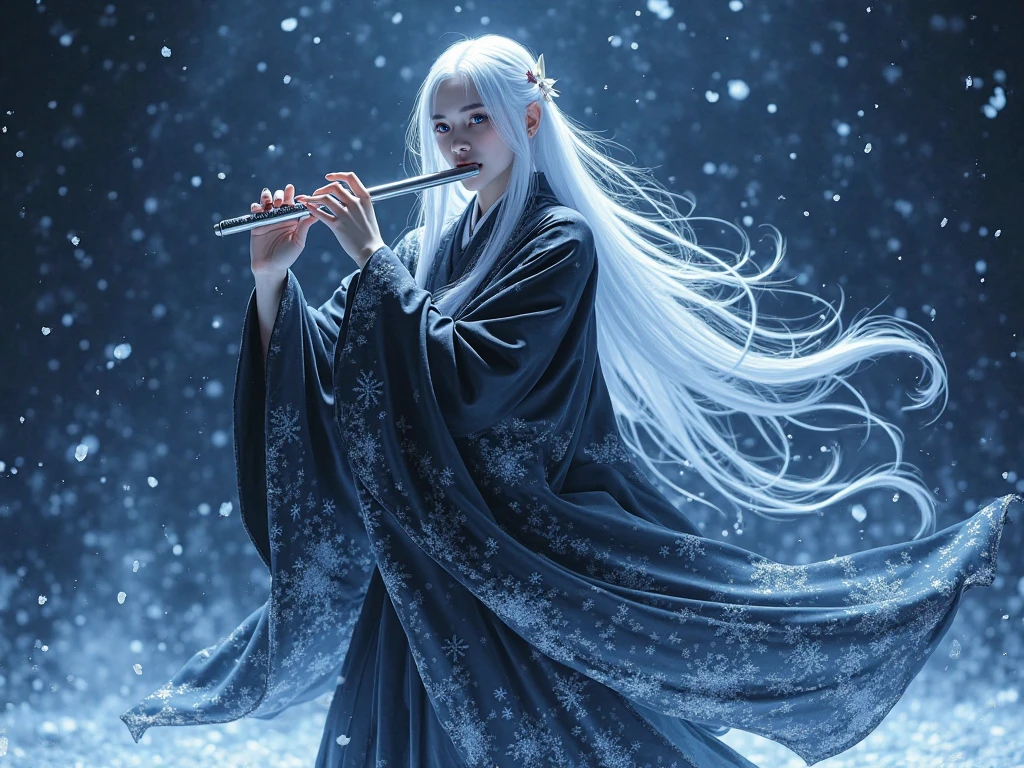 Draw a picture of Kazemaru taking center stage, wrapped in a black ...