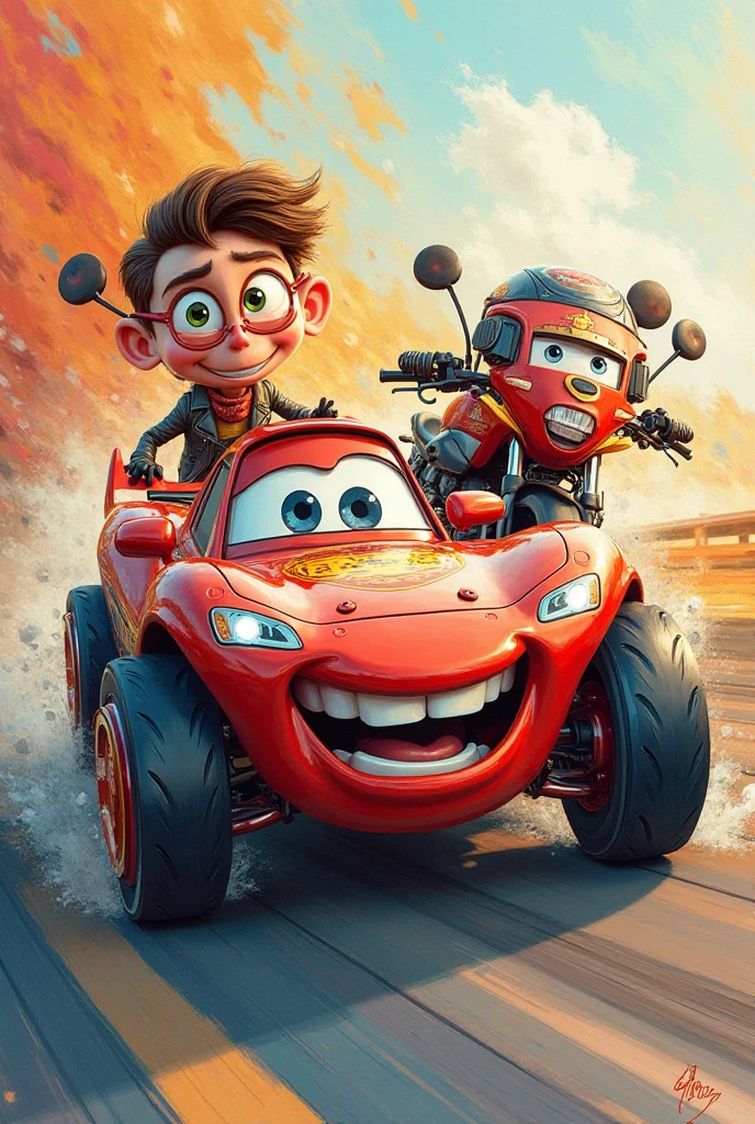 Racing Car and Motorcycle Caricature - SeaArt AI