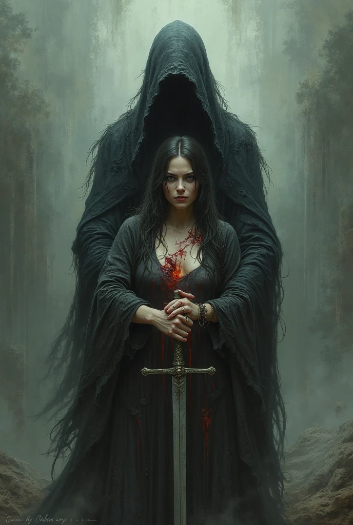 Create an image where the grim grim relog holds a sand relog - SeaArt AI