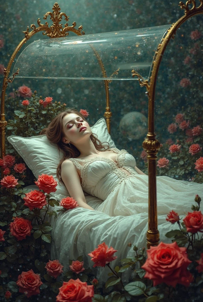 Dreamlike surreal painting: A pale princess with delicate features is ...