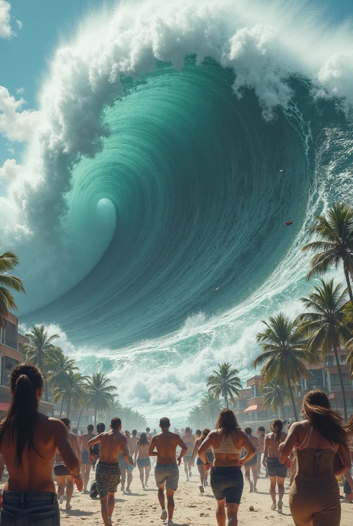 Make me video of people runing from tsunami - SeaArt AI