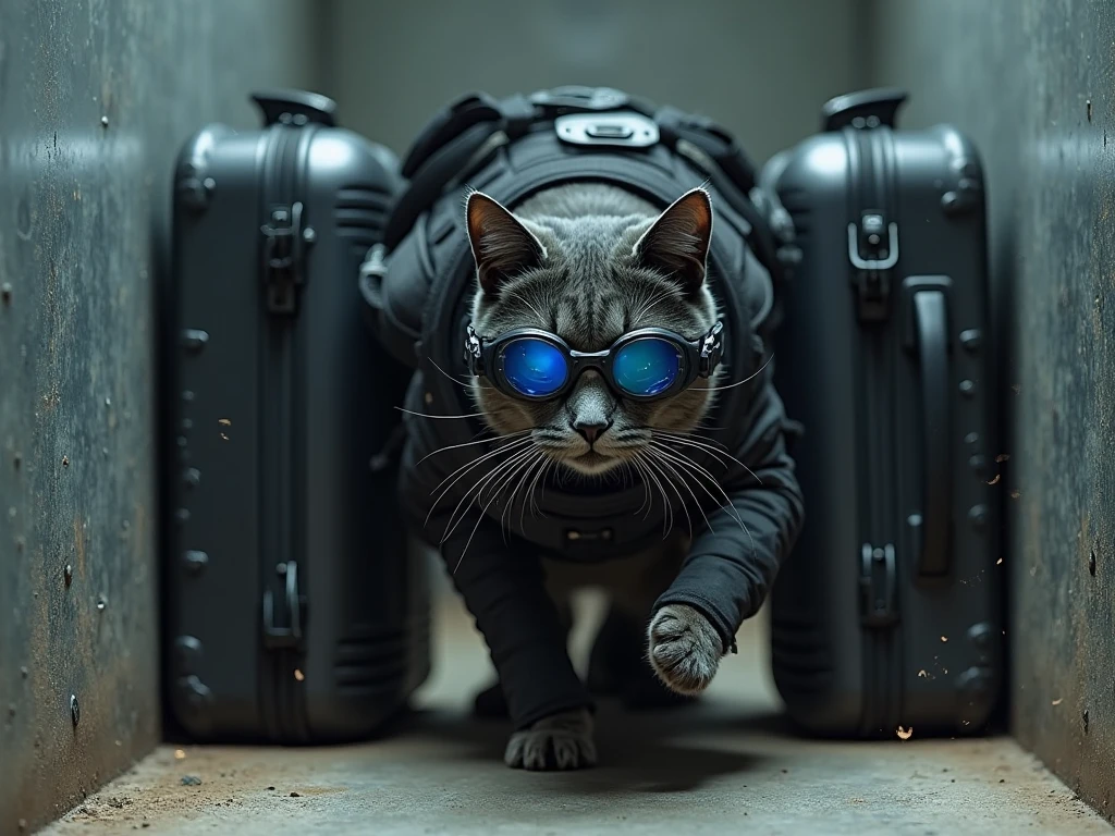 Prompt AI Image: "A stealthy secret agent cat, fully dressed in ...