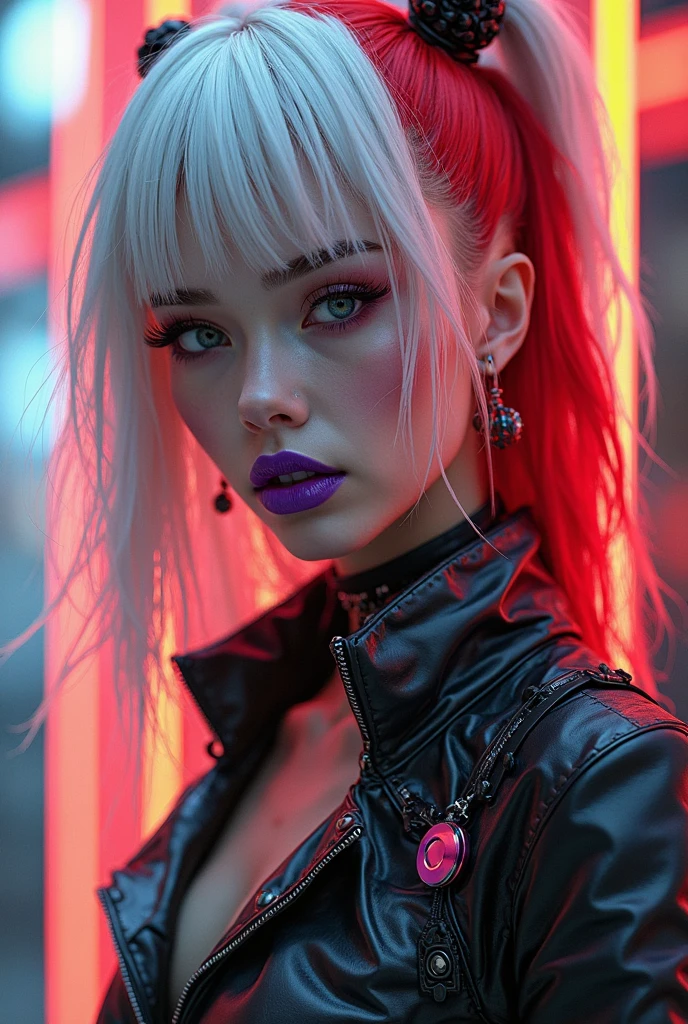 Metallic rouge, girl, to human being, white and red hair, sharpness ...