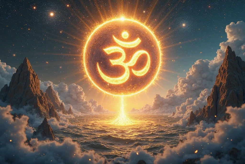 "A glowing Sanskrit mantra ‘Om Namah Shivaya’ floating in the cosmos ...