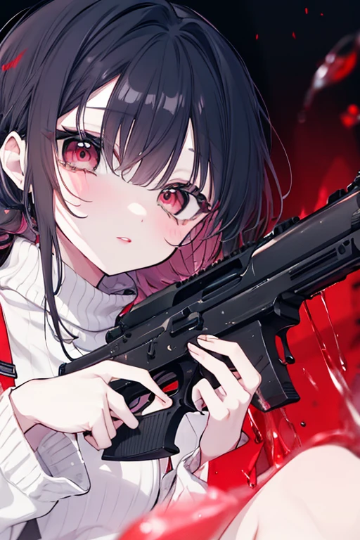 Red wet lips,Ephemeral Beauty, clear skin ,With a gun - SeaArt AI