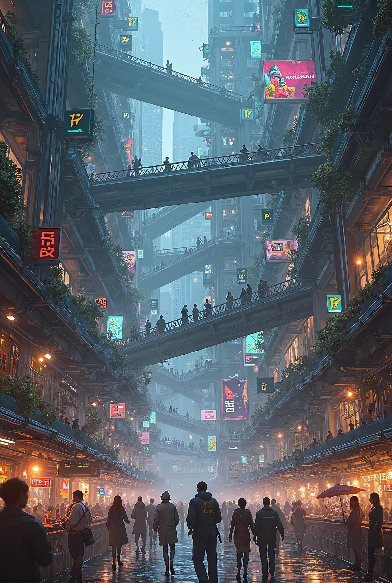 People walking in a city with a lot of tall buildings - SeaArt AI