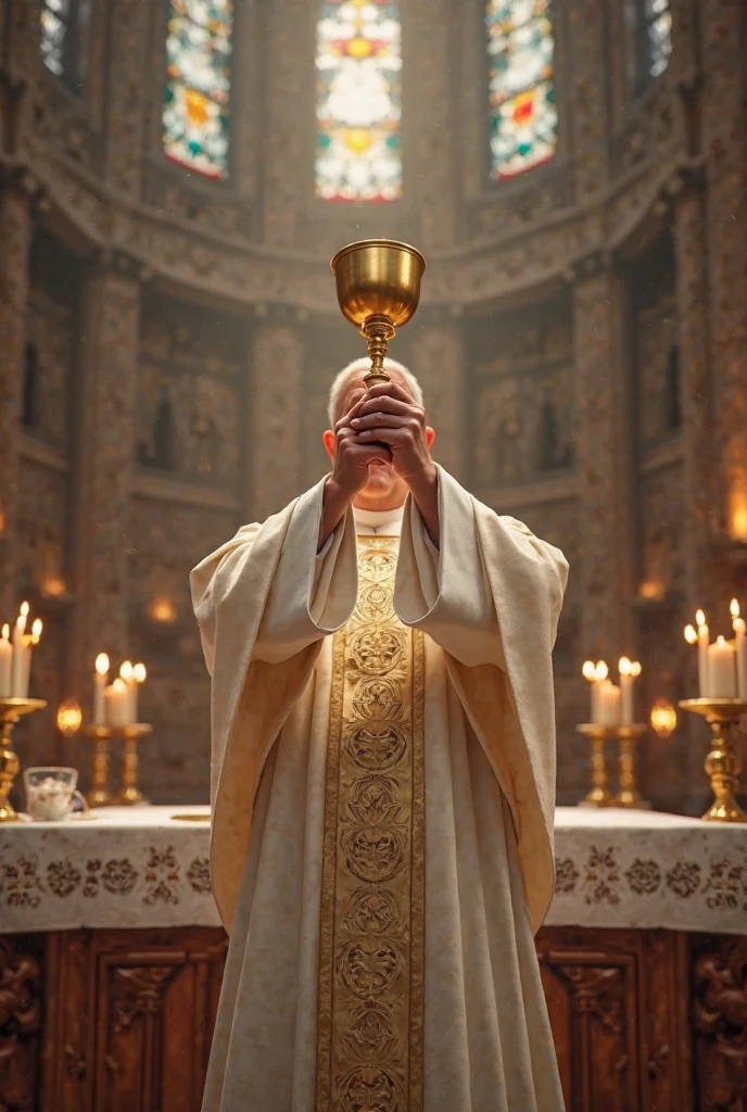 Ultra-realistic image of Pope Francis celebrating Mass raising the ...
