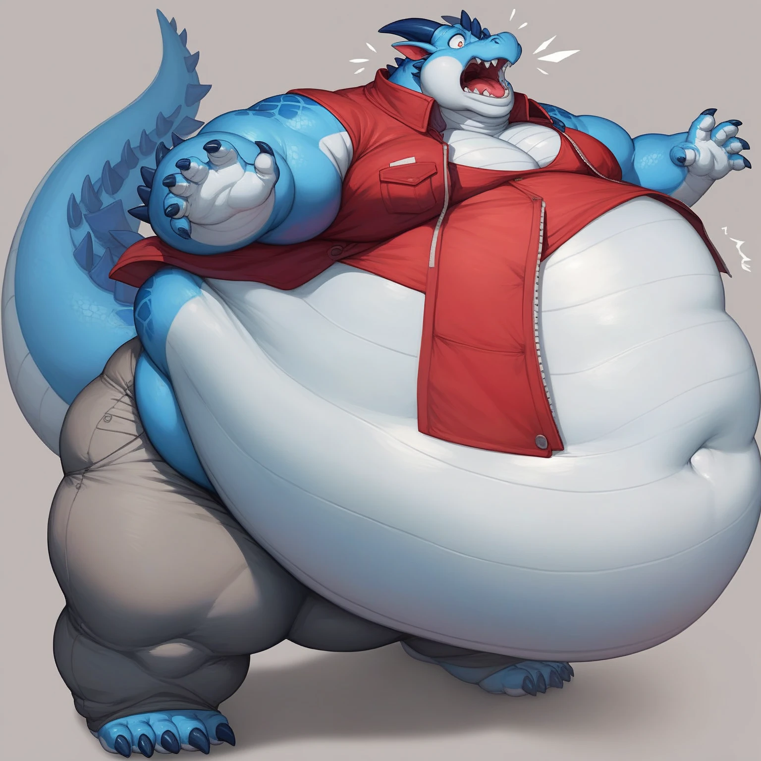 Solo, 1boy, male, anthropomorphic blue dragon, belly inflation - SeaArt AI