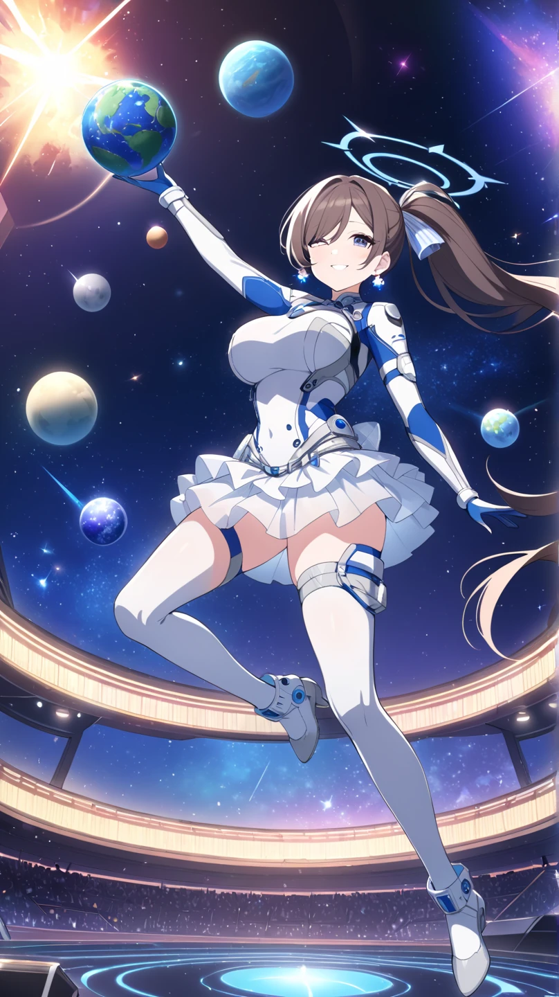 Big breasts, big breasts, live performance, formal wear, smiling alone Hair colo - SeaArt AI