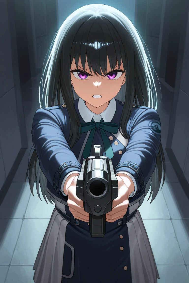 Takina's condescending face、standing、Wear a uniform、imprisonment ...