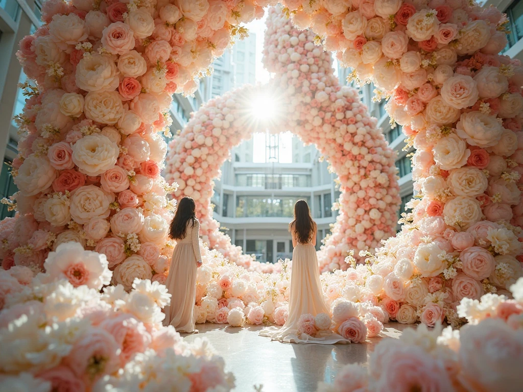Surreal hourglass floral installation，6-meter high spiral rising ...