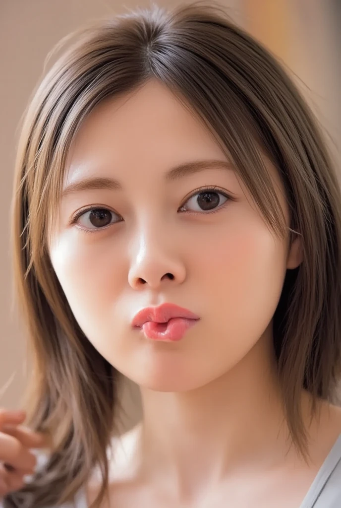 A Japanese woman with twin-tails, eyes closed, and lips pursed as if she is play - SeaArt AI