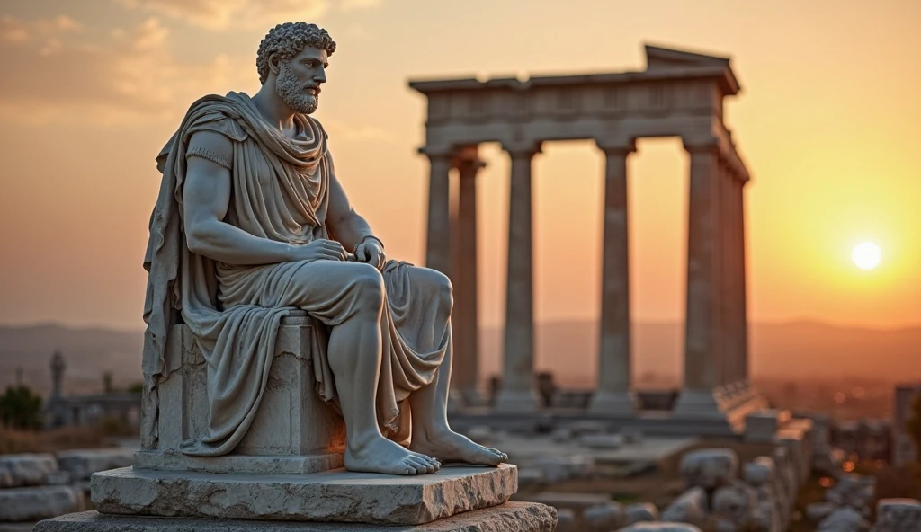 A majestic Greek marble statue of Marcus Aurelius seated on a grand ...