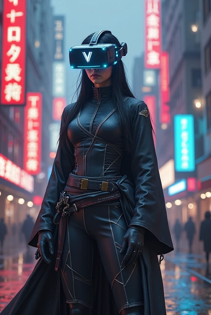 Ronin wearing vertual reality glasses and RONIN VR style cyberpunk logo ...