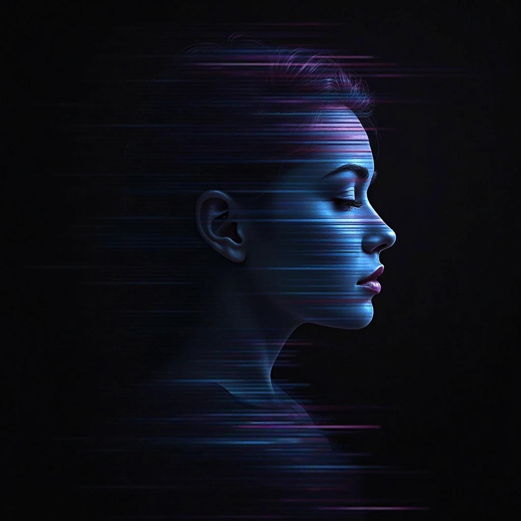 A black image with random stripes of blue, purple and shades of these ...