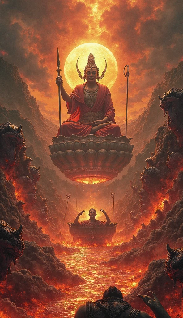 "Create a highly detailed and terrifying depiction of Naraka - SeaArt AI