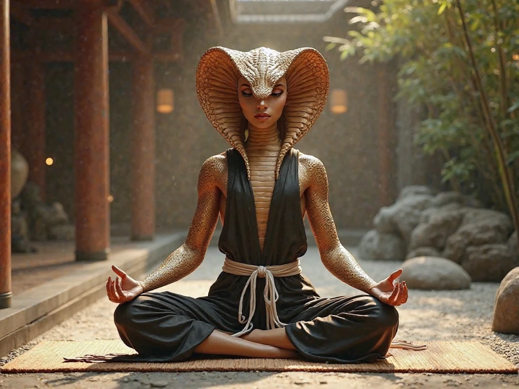 In a peaceful, an extraordinary being sits on a meditation mat - SeaArt AI