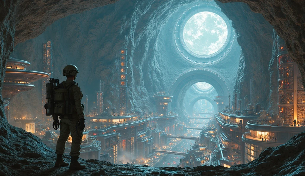 Underground world, advanced civilization, In the foreground is an ...