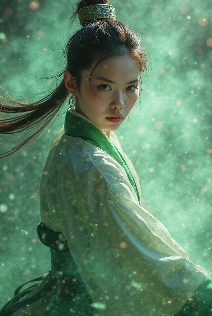 A handsome Chinese girl, sharp eyes, clear facial features, wearing ...