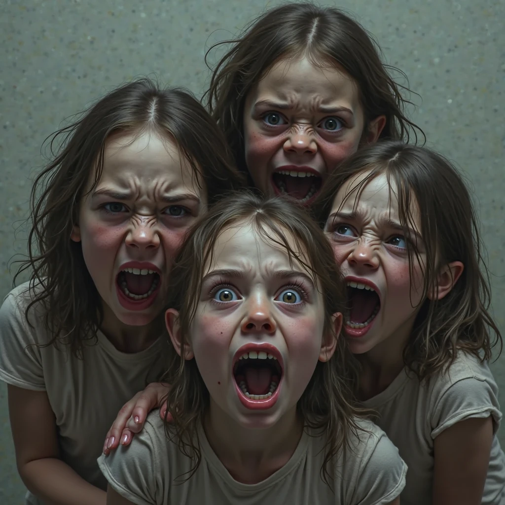 4 girls with scared faces with blank background - SeaArt AI