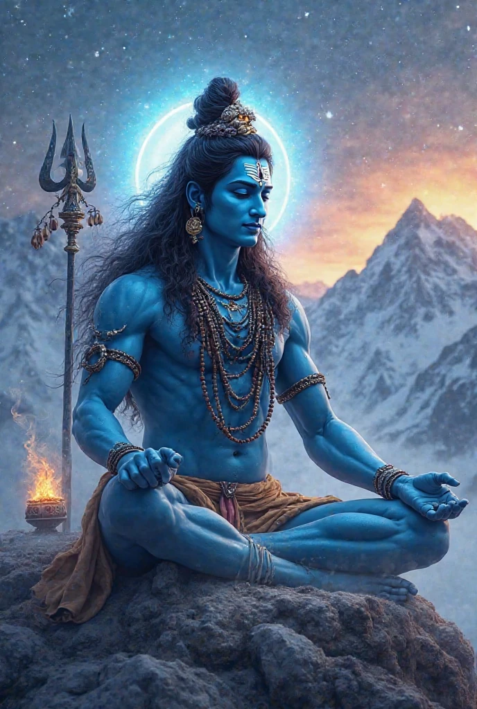 Depict Lord Shiva in his most divine and majestic form, seated in deep ...