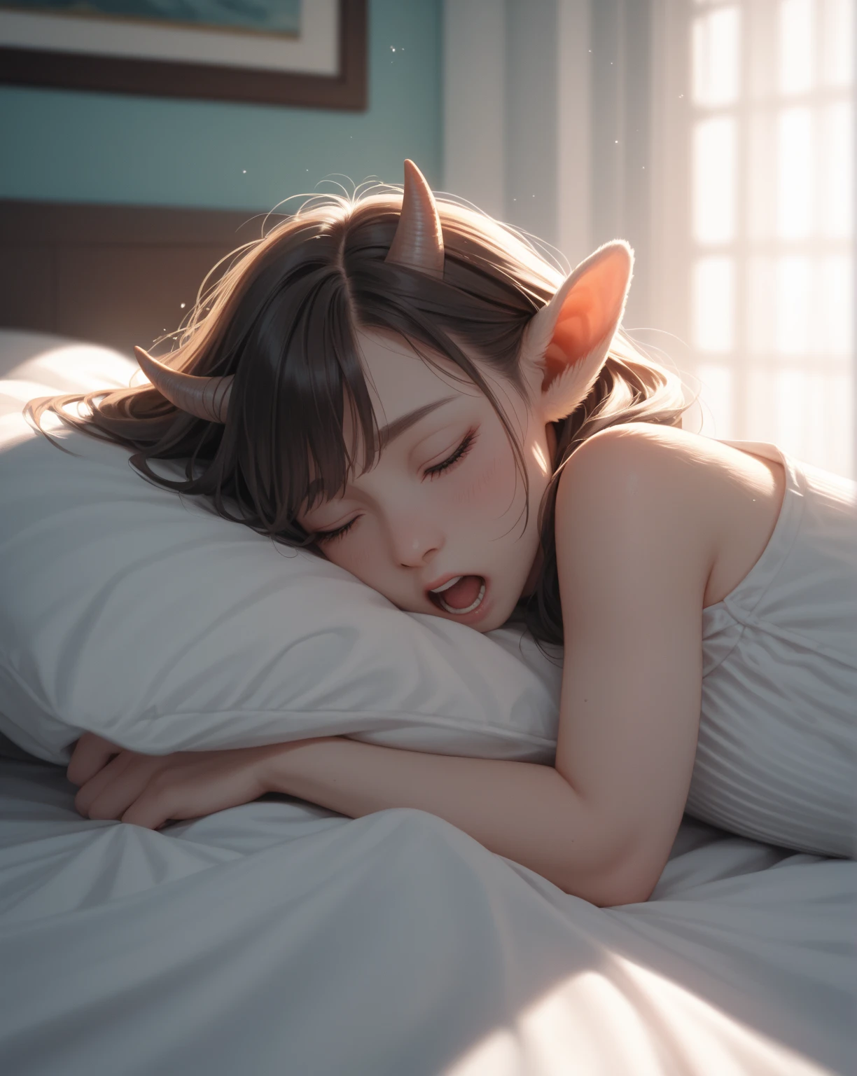 Artistic furry goat , female Hand Grab the bed sheets , out of frame - SeaArt AI