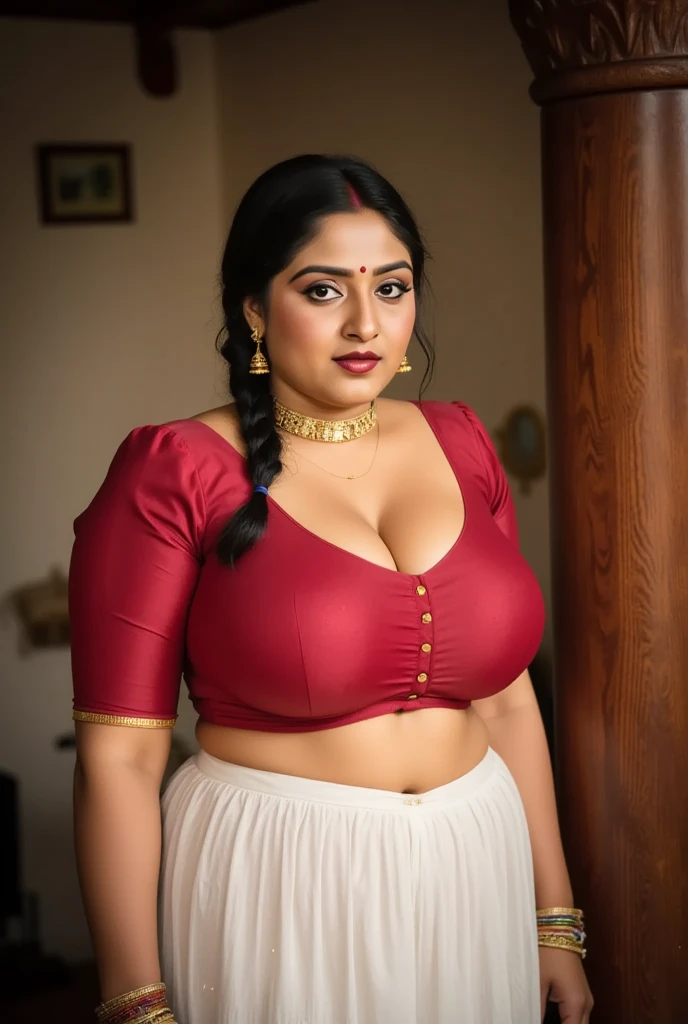 indian chubby woman is wearing a full white transparent long skirt - SeaArt AI
