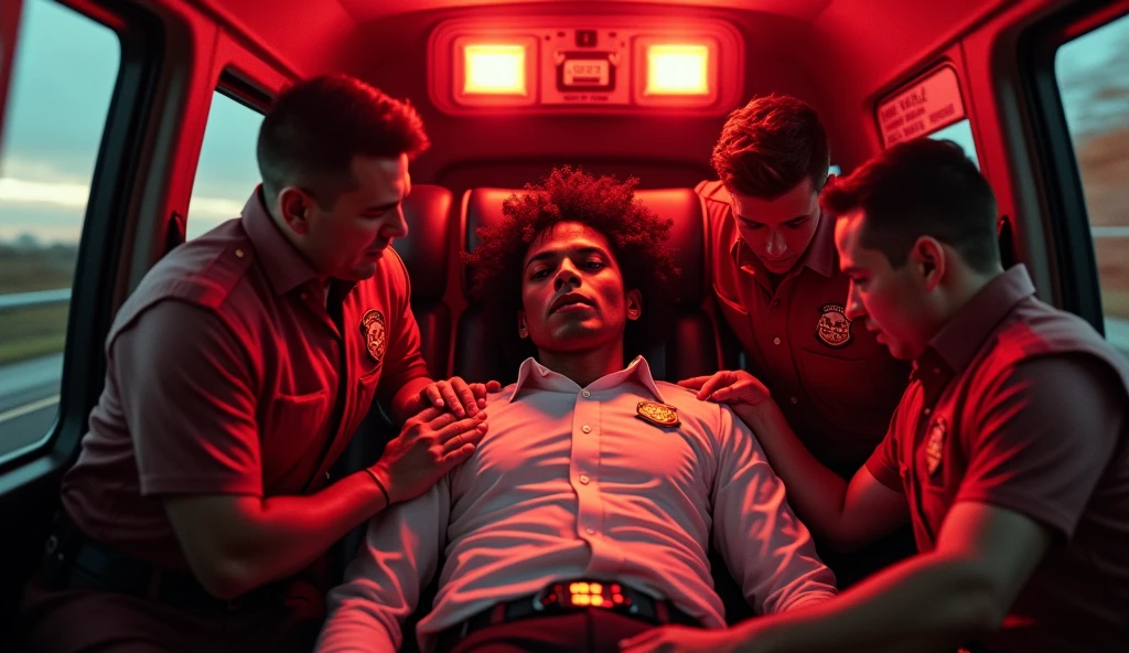 A paramedic team in an ambulance, urgently working on Michael Jackson ...