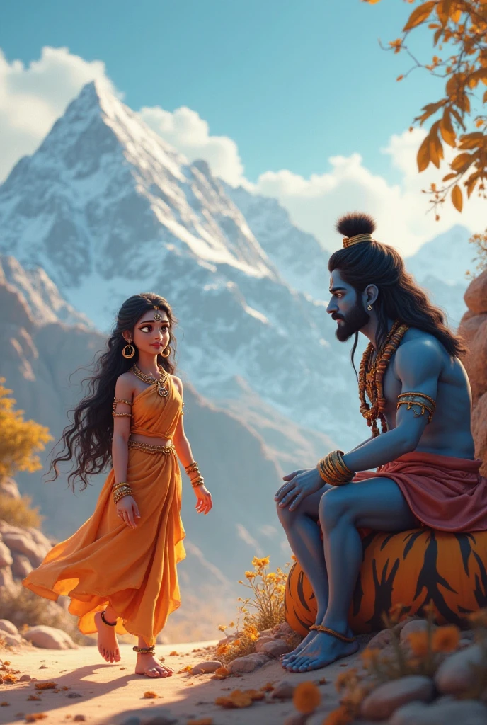 In Cinematic 3D cartoon style "Parvati Leaving Kailash in Anger - SeaArt AI