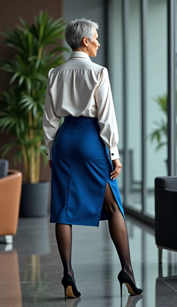 Create a striking image of an elegant and refined woman, exuding an ...