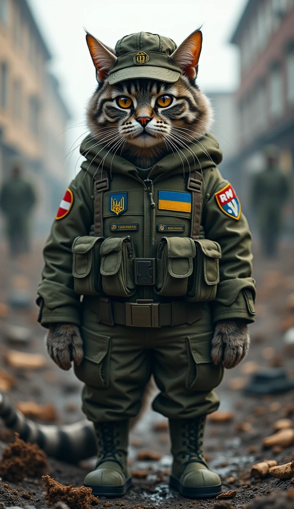Cat, in military uniform of the Ukrainian army - SeaArt AI