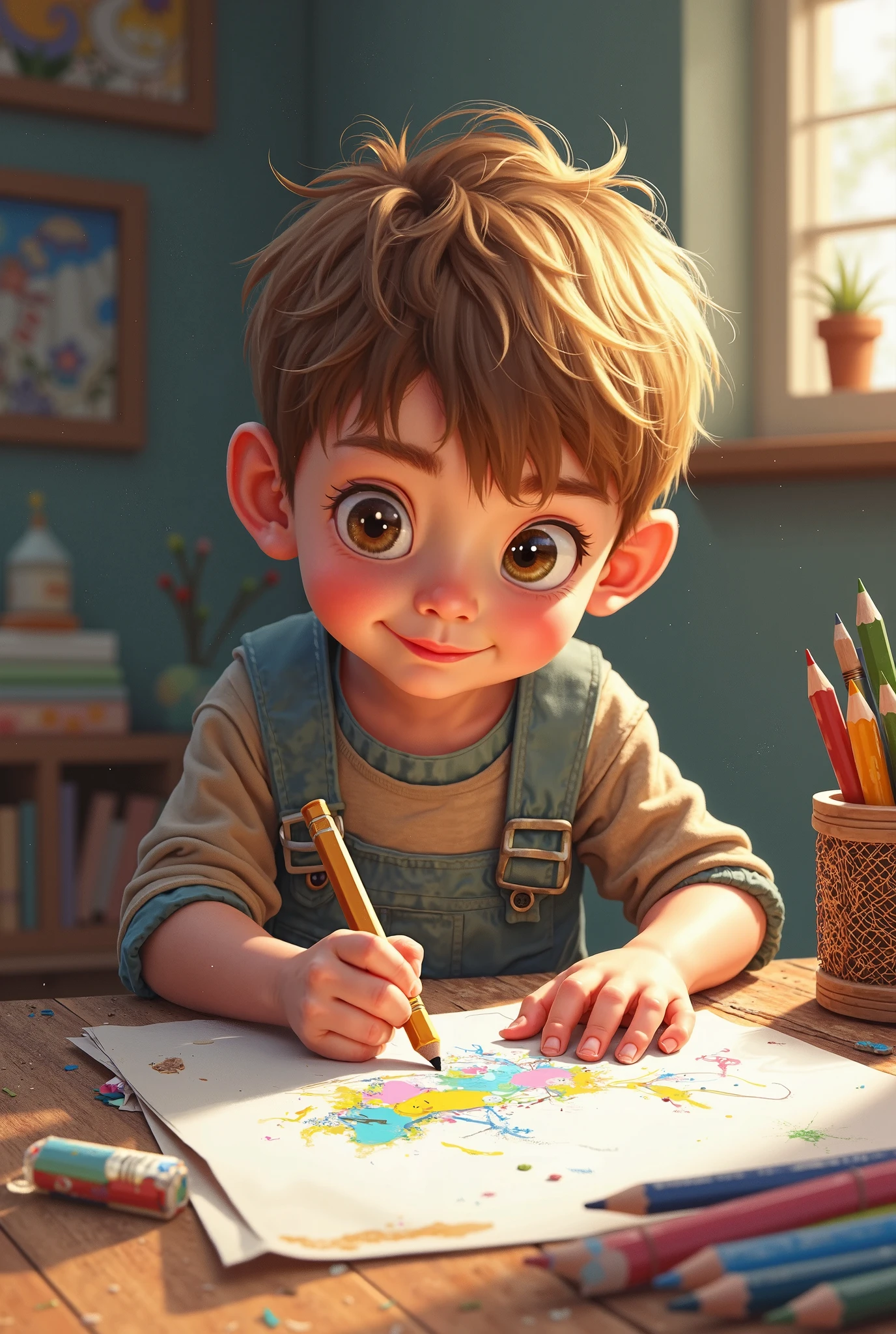 There is a young boy that is drawing on a piece of paper - SeaArt AI