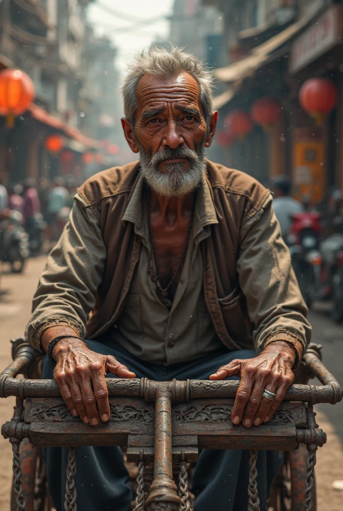 Old Rickshaw driver with veins in his hand - SeaArt AI