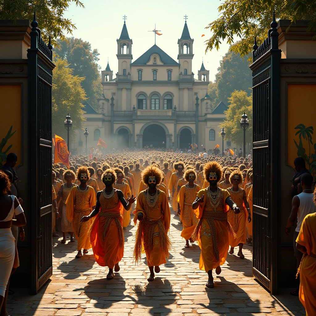 A large vibrant procession, similar to a carnival, part of the imposing ...