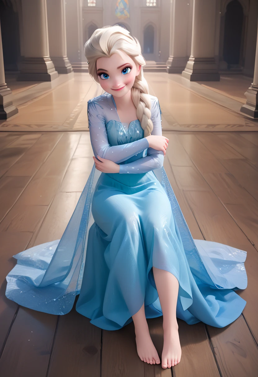 Full body frontal view from above, (Disney's Elsa sitting on the floor ...