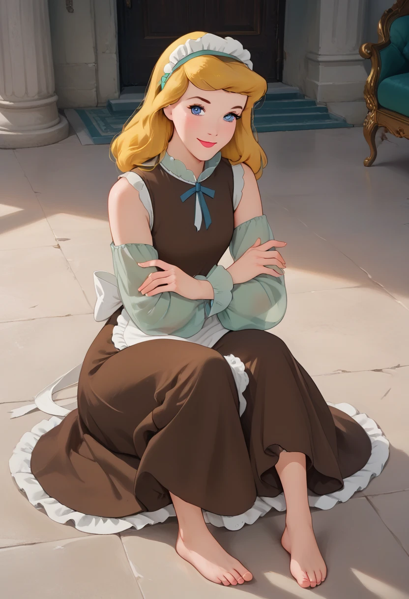 Full body frontal view from above, (Disney's Cinderella sitting on the ...