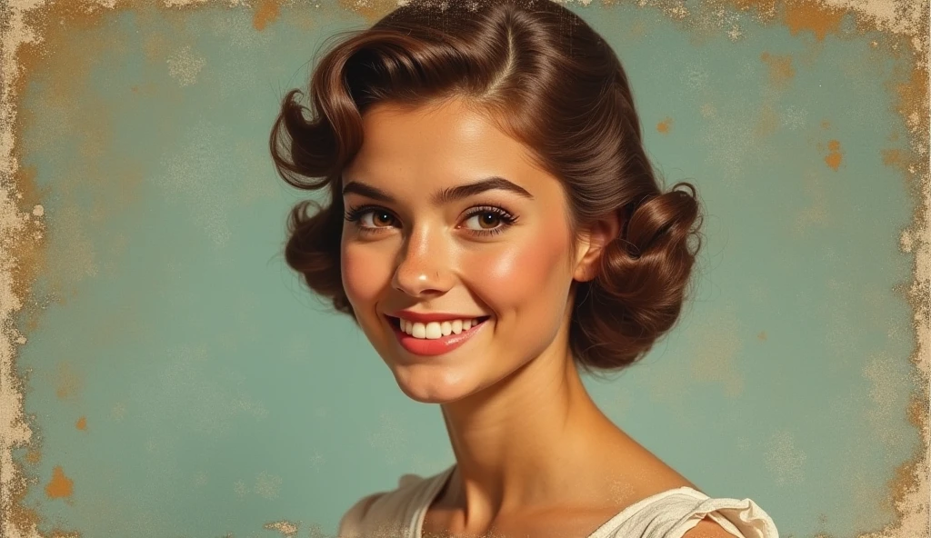 Weathered 1960s Album cover about a pretty 1960s girl "Smiles - SeaArt AI