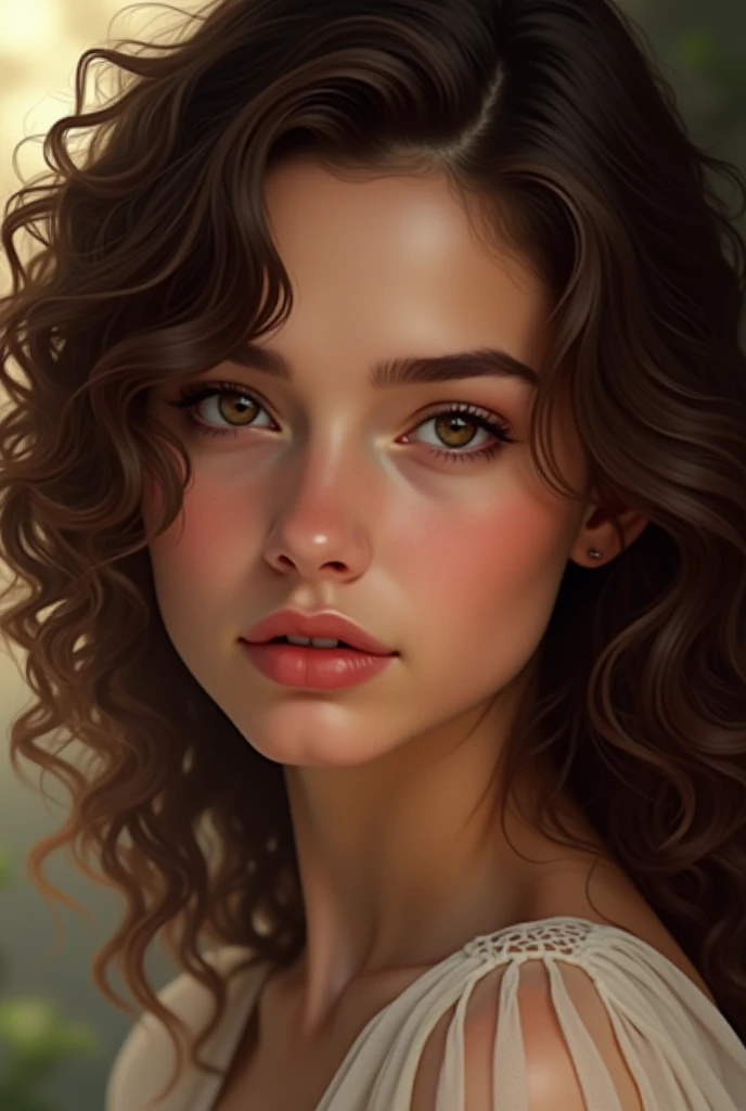 Create a curly-haired brunette woman - SeaArt AI