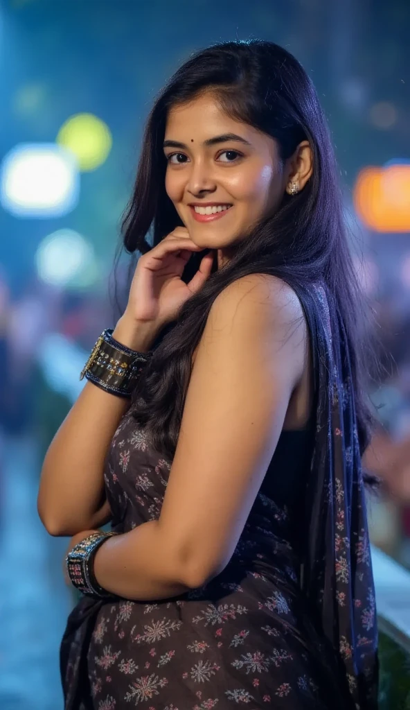 A woman in a wet, translucent saree stands in the rain, twisting her ...