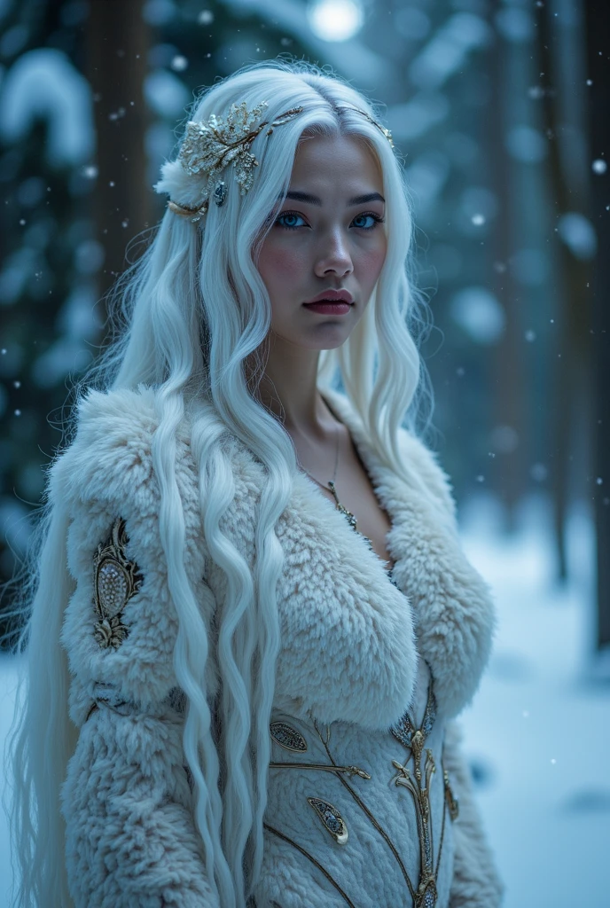 A divine and ethereal goddess from 20,000 BC stands in the heart of a ...