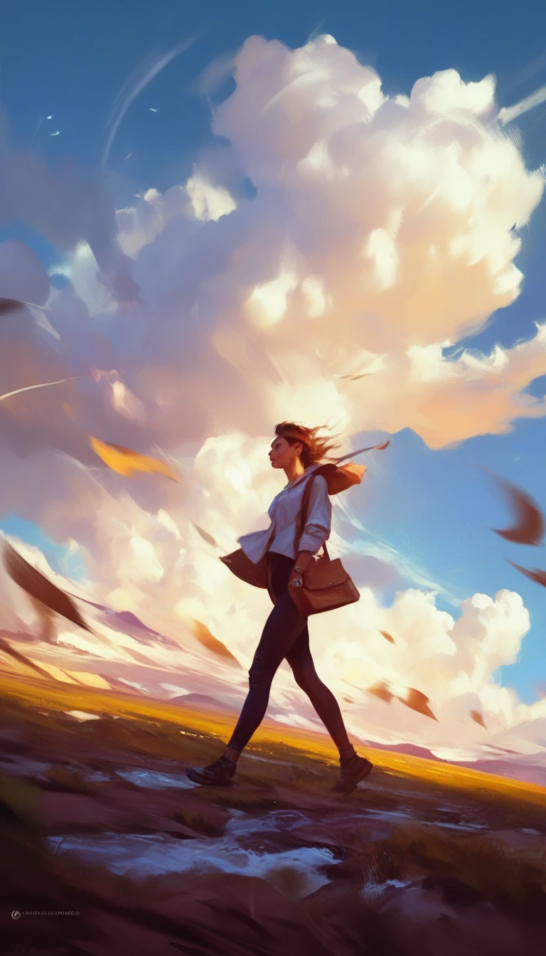 Walking in the Wind, portrait of a human figure walking in a windy ...