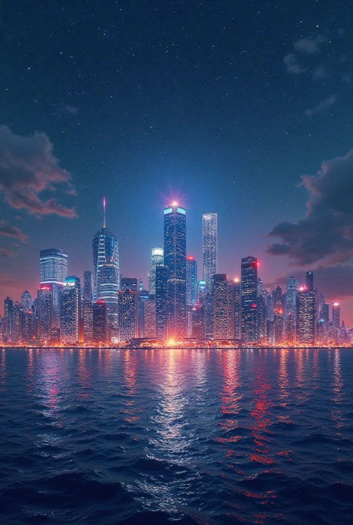 Pfp of a city at night with bright lights - SeaArt AI