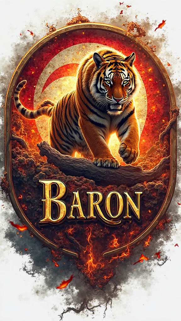 Create a round 3d logo for a broadcaster with the name BARON in gold ...