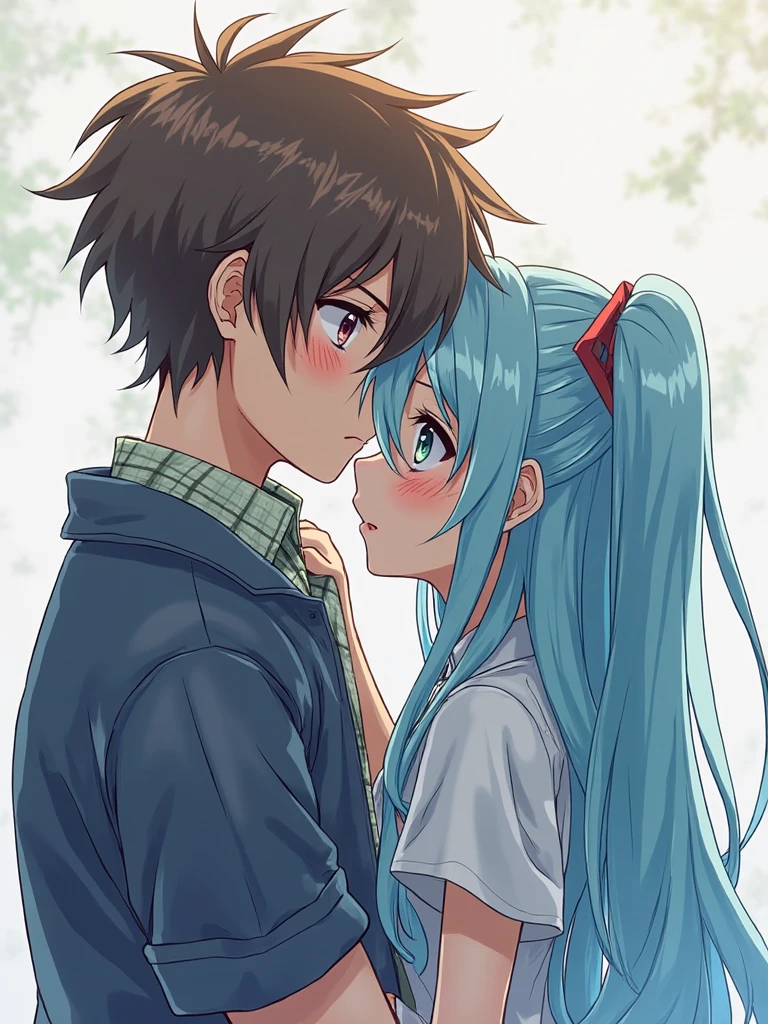Anime girlfriend with long sky blue waterfall hair teasing emaciated ...