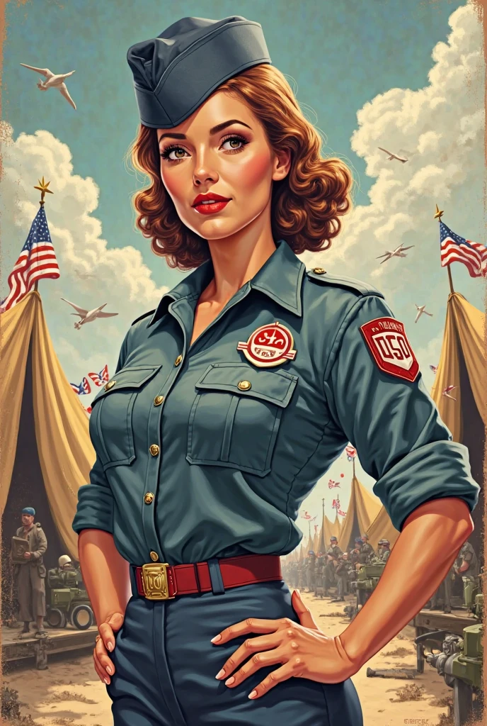 A simple drawing for Women during World war 2 U.S.O - SeaArt AI
